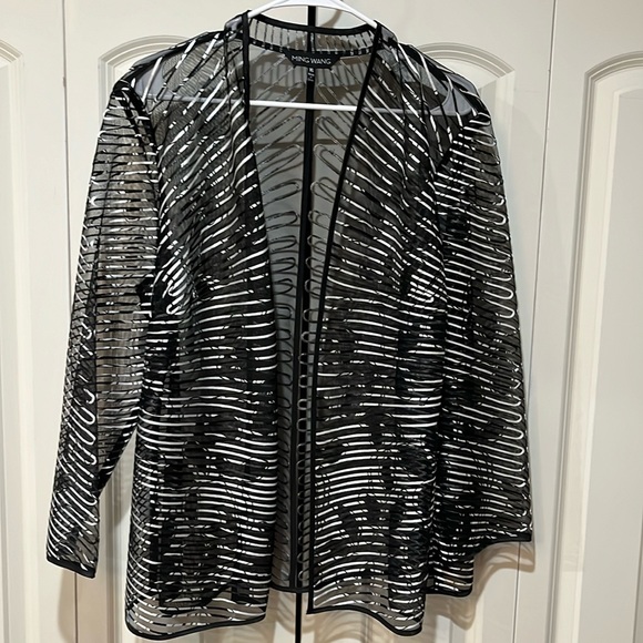 Ming Wang | Jackets & Coats | Ming Wang Xl Sheer Blacksilver Jacket ...